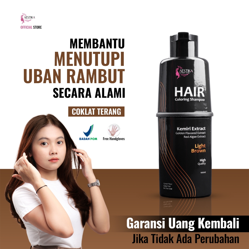Jual Aestika Hair Coloring Shampoo Light Brown - Shampo Penutup Uban ...