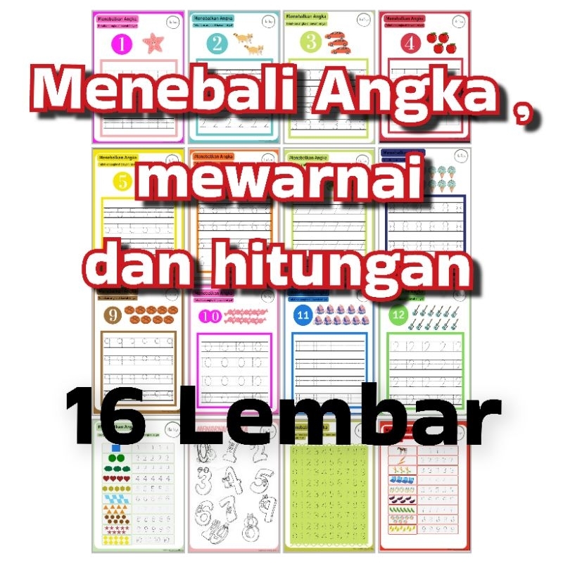 Jual Worksheet / Printable Menebali Angka, Mewarnai dan Hitungan ...