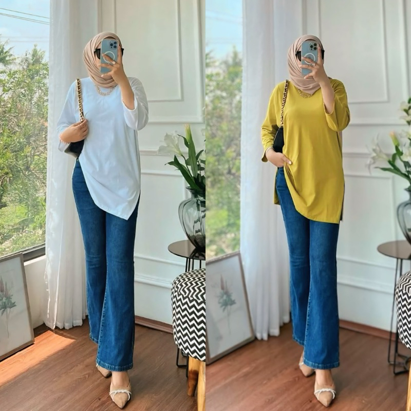 Jual ATASAN RIB OVERSIZE PREMIUM / KAOS RIB OVERSIZE WANITA LENGAN 7/8 ...