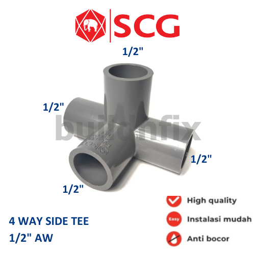 Jual SCG TEE ELBOW / 4 WAY SIDE TEE / TEE 4 CABANG PVC 1/2" AW | Shopee ...