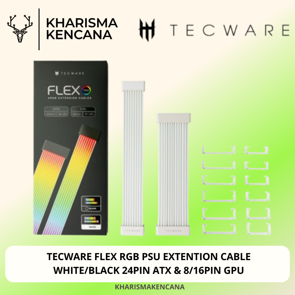 Jual TECWARE FLEX RGB PSU EXTENTION CABLE WHITE/BLACK 24PIN ATX & 8 ...