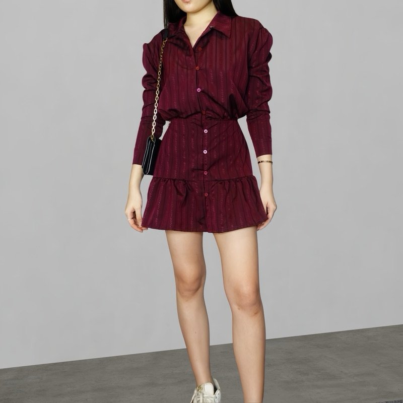 Jual MONNIARE - OLIVER DRESS | Dress Maroon | Ruffle Dress | Shopee ...