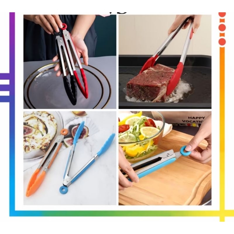 Jual TONGS FOOD STAINLESS SILICONE / PENCAPIT KUE DAN GORENGAN TAHAN ...