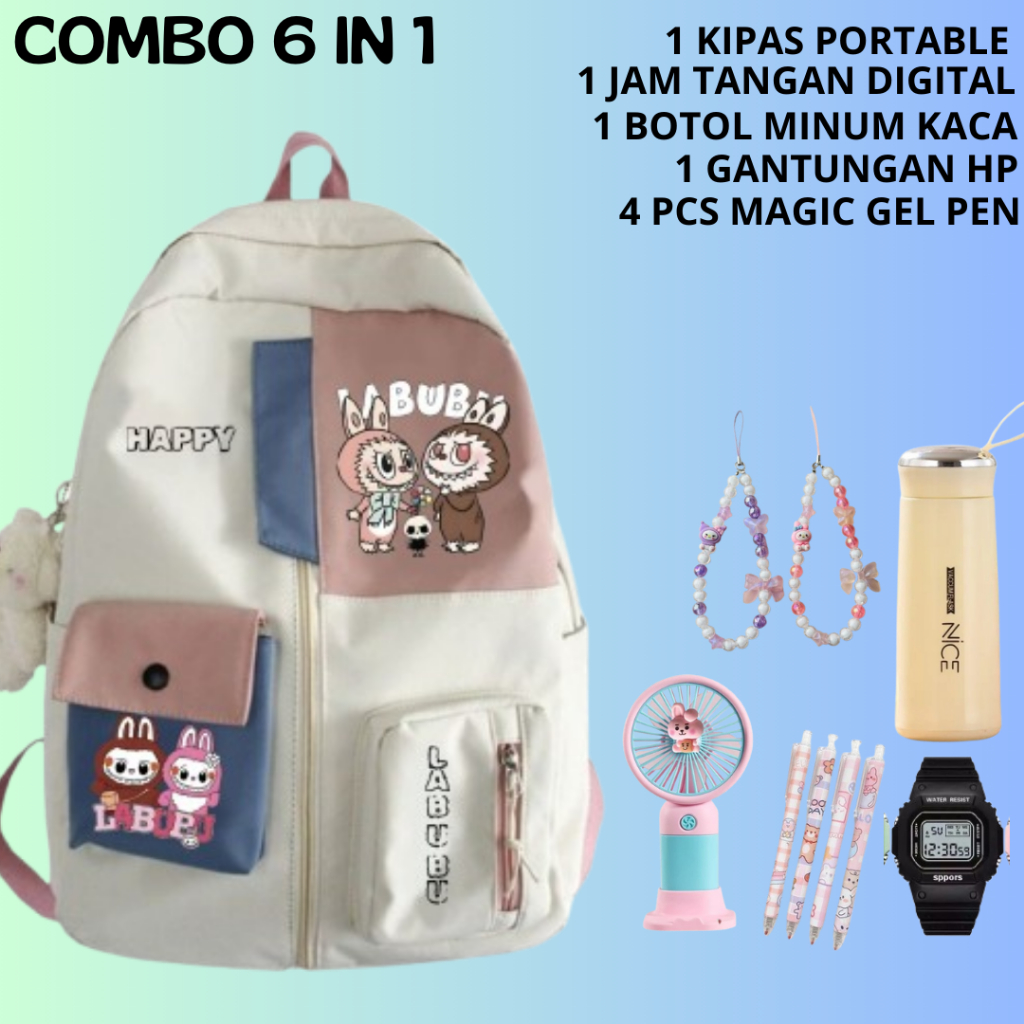 Jual Tas Ransel Anak Perempuan LABUBU Bags Tas Sekolah Anak SD SMP SMA 6 IN 1 | Shopee Indonesia