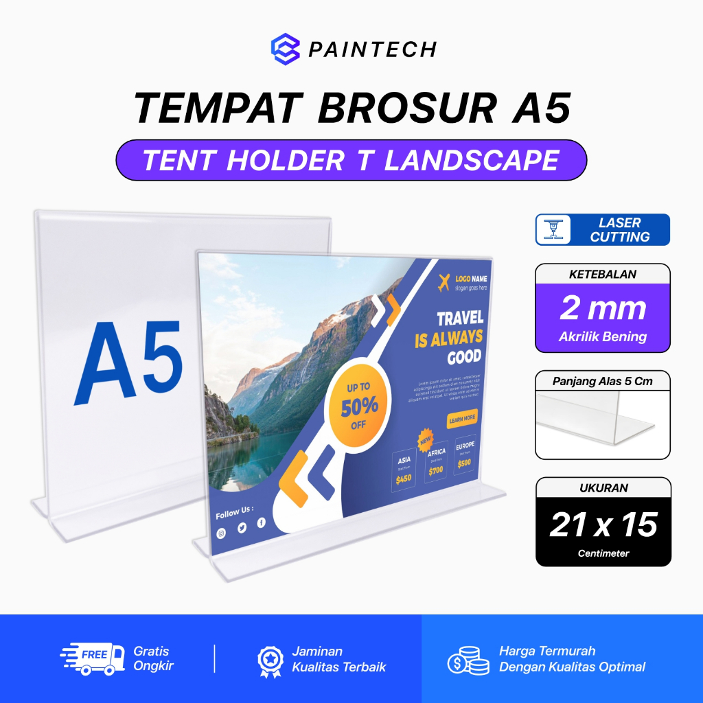 Jual Tempat Brosur Akrilik A5 Tipe T Landscape - Acrylic Display Holder ...