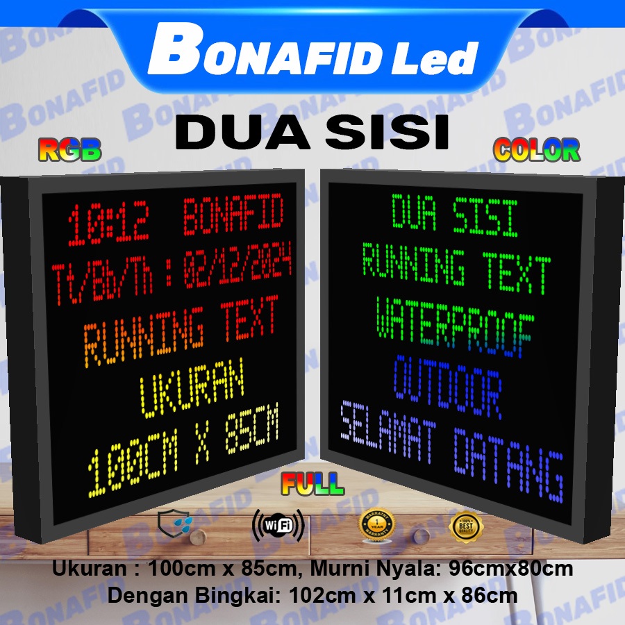 Jual 100cm x 85cm Dua Sisi Muka RGB FULL COLOR Running Text Outdoor ...