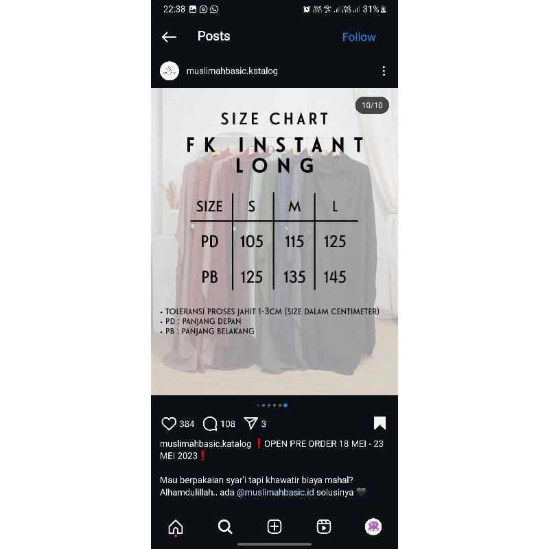 Jual Katalog Muslimah Basic Size Chart FK Instant Long | Shopee Indonesia