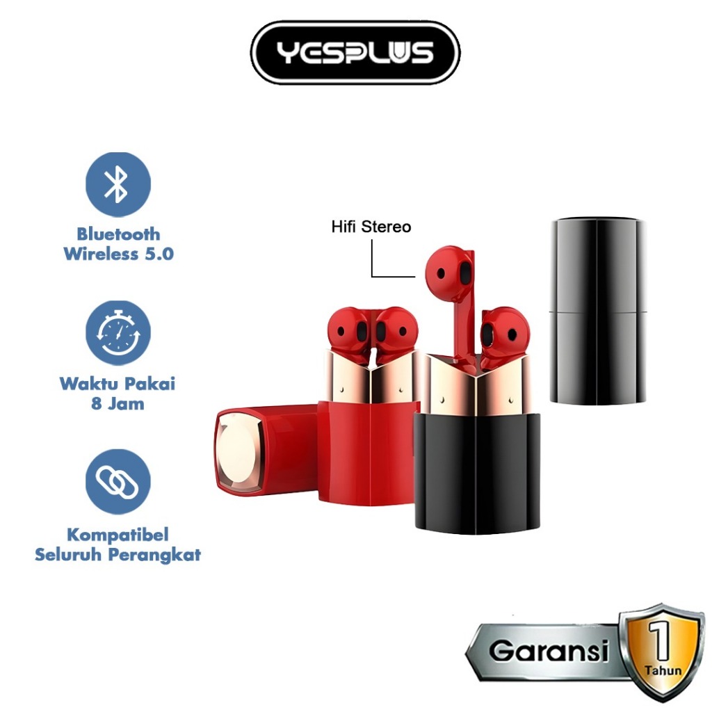 Jual Headset Bluetooth TWS YESPLUS TWS-F1 Earphone Wireless Model Lipstick Imut Stok Terbatas ...