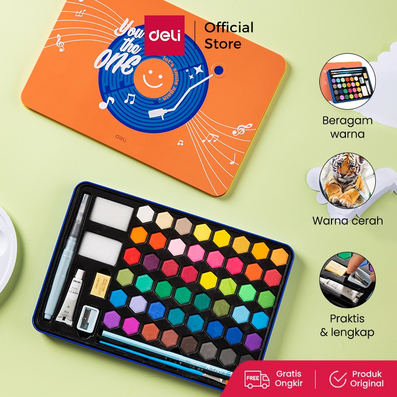 Jual Deli Solid Watercolor Paint / Set Cat Air Padat Warna Terang Dengan Kuas Air Otomatis 73936 ...