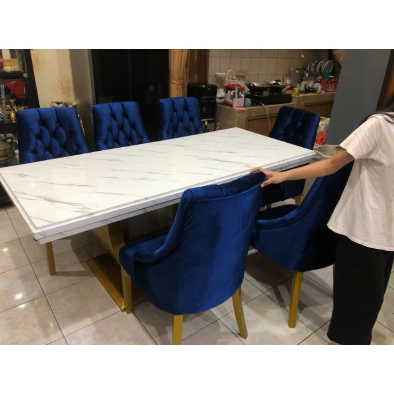 Jual 6 kursi rosewood meja makan 2 meter kayu mahoni top table hpl ...