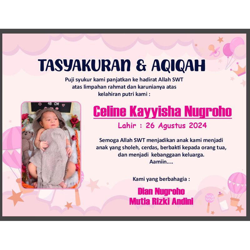 Jual Undangan Bayi | Undangan Tasyakuran Kelahiran | Samir Kelahiran ...