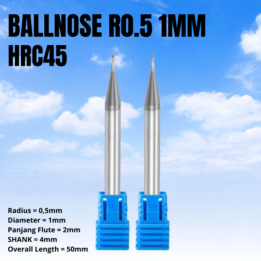 Jual Ballnose Diameter 1mm HRC45 Carbide 2F R0.5 D1 Ball mill 1 mm | Shopee Indonesia