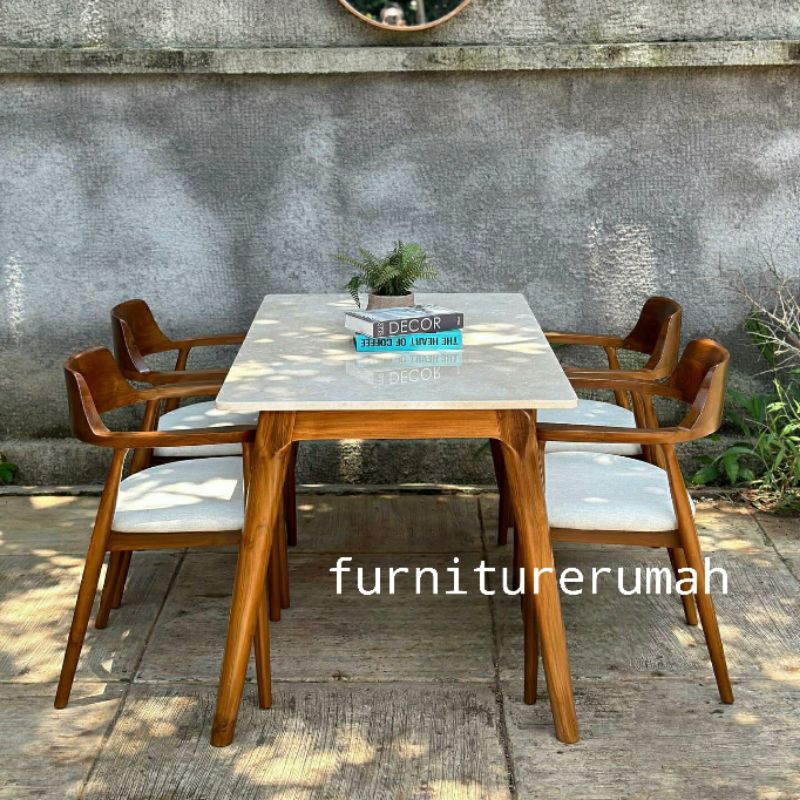 Jual meja makan marmer 4 kursi jati minimalis, set meja makan marmer kuris 4 kayu jati | Shopee ...