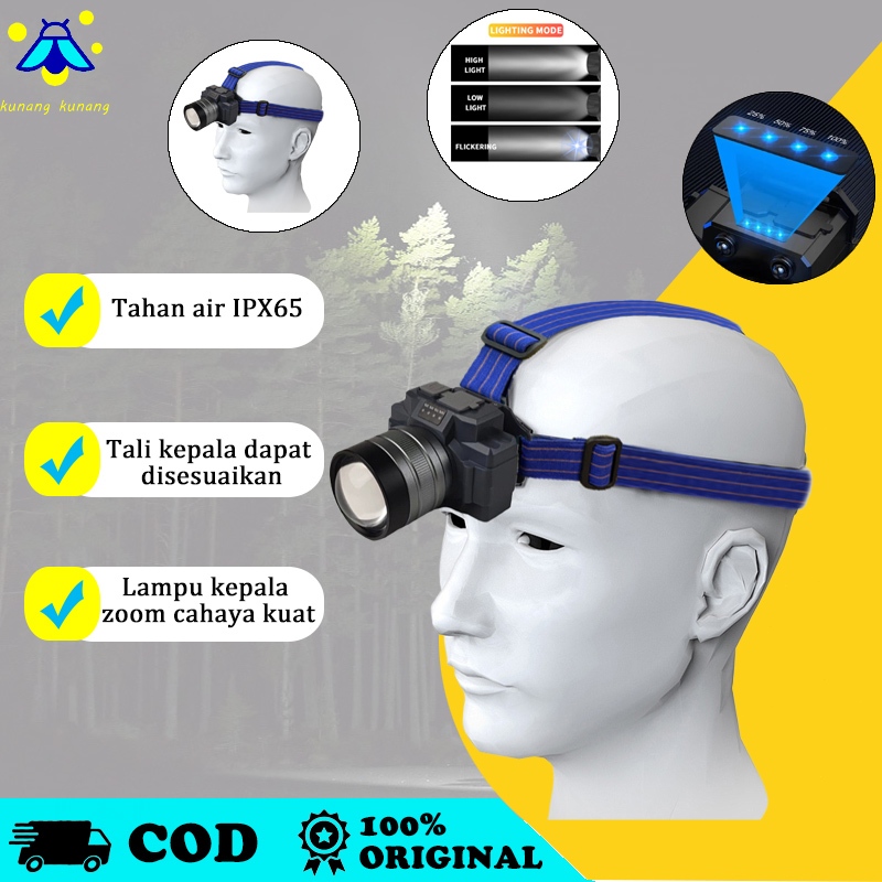 Jual 【COD】Senter Kepala Super Terang USB Powerbank Headlight Headlamp Rechargeable Waterproof ...