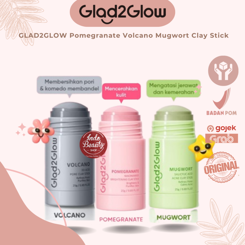Jual GLAD2GLOW - Pomegranate - Mugwort - Volcano Clay Stick Masker ...