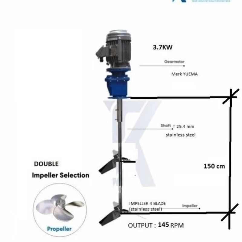 Jual AGITATOR MIXER KIMIA SS304 5HP 3.7kw 4POLE 3PHASE WITH GEAR BOX ...