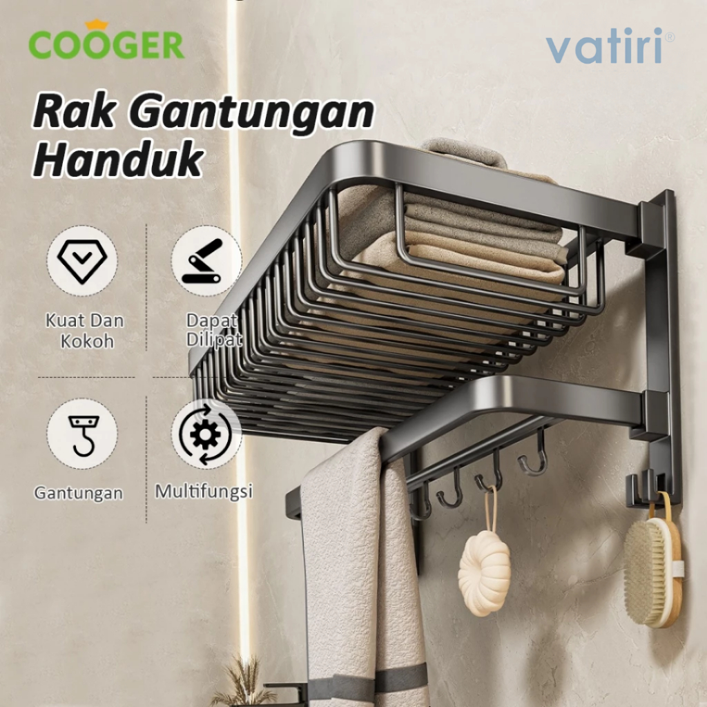 Jual VATIRI x COOGER Rak Handuk Kamar Mandi Lipat Ganda Multifungsi Rak Kamar Mandi Tempel ...