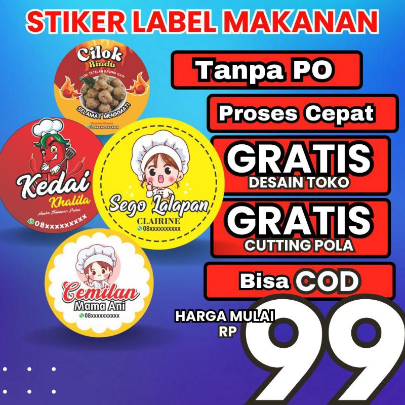 Jual CETAK STIKER LABEL MAKANAN MINUMAN BAHAN CROMO CATERING OLSHOP ...