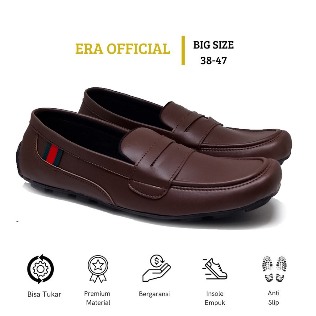 Jual ERA - 155 Sepatu Kerja Moccasin Pria Kulit Brown l Sepatu Weeding ...