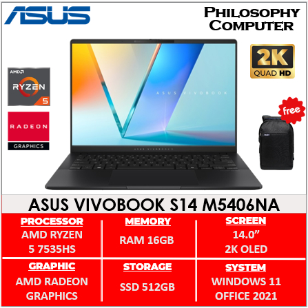 Jual LAPTOP ASUS VIVOBOOK S 14 M5406NA AMD RYZEN 5 7535HS RAM 16GB ...