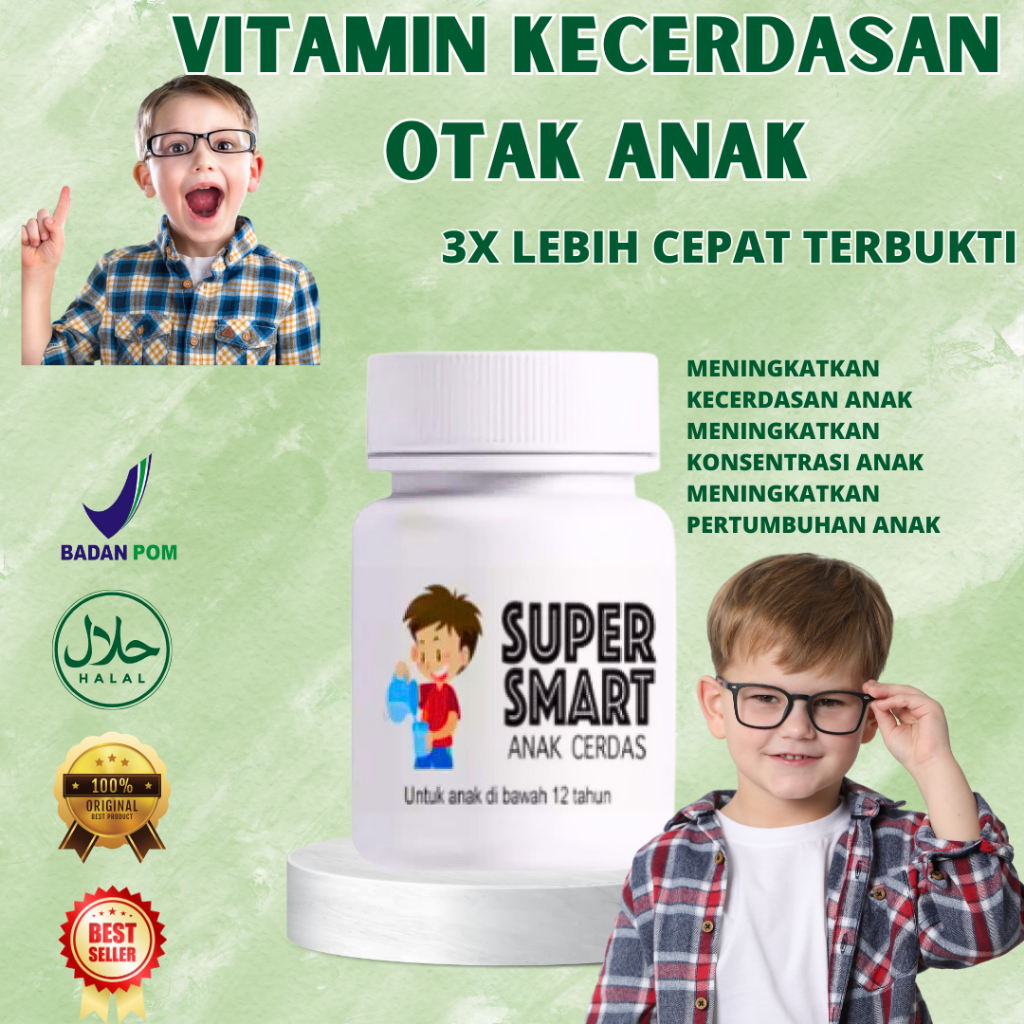 Jual Vitamin Otak anak 100%Original BPOM Super Smart Vitamin Kecerdasan ...