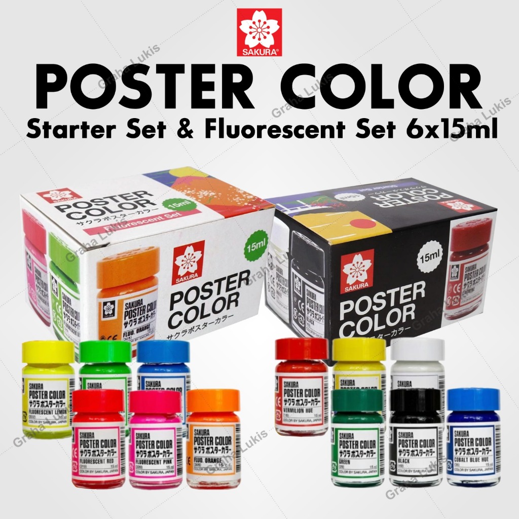 Jual Sakura Poster Colors - Starter / Fluorescent Set 6x15ml | Shopee ...