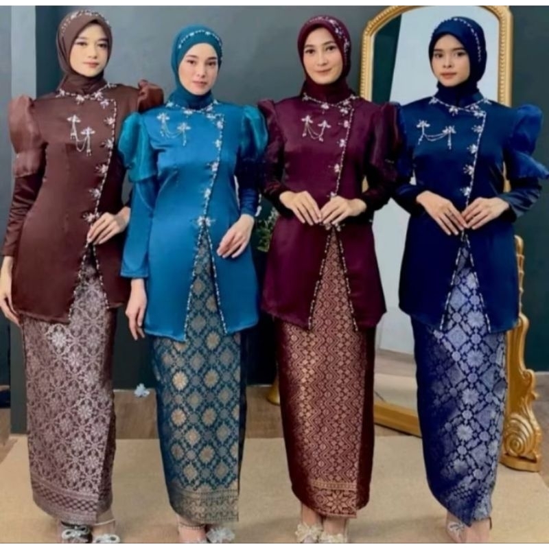 Jual set kurung melayu setelan baju polos payet dan rok songket baju ...
