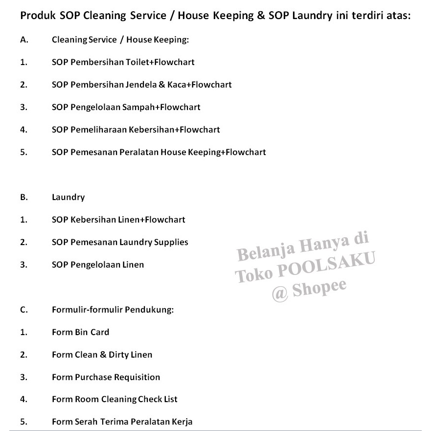 Jual Software SOP Cleaning Service / House Keeping Dan SOP Laundry | Shopee Indonesia
