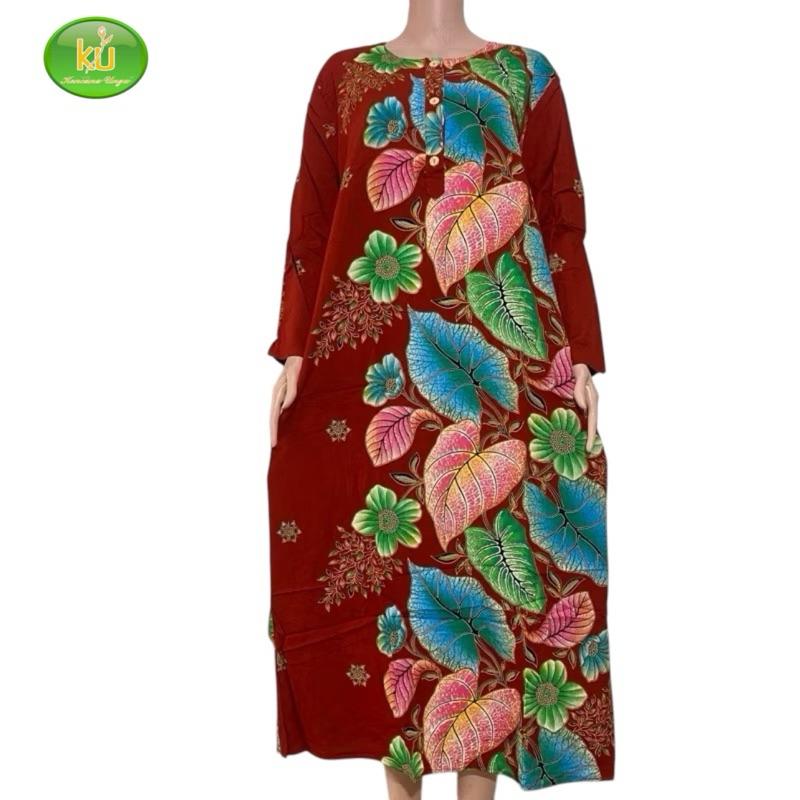 Jual Longdress Lengan Panjang Batik Kencana Ungu Asli Label Biru Motif Bunga Terbaru Ukuran ...