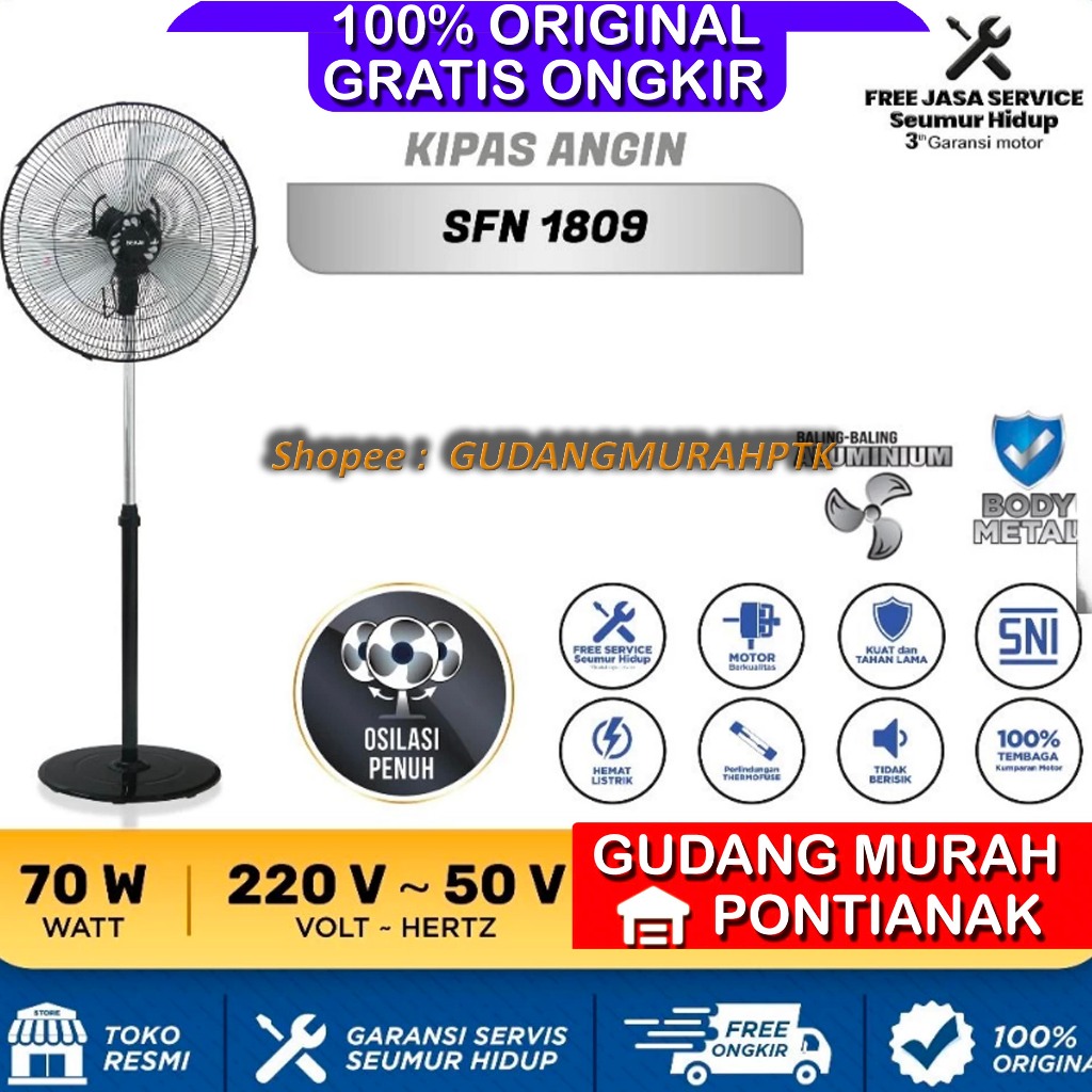 Jual Kipas Angin Berdiri Tornado SEKAI 18 Inch PEMBERAT BESI Swing Putar Melingkar Stand Fan 360 ...