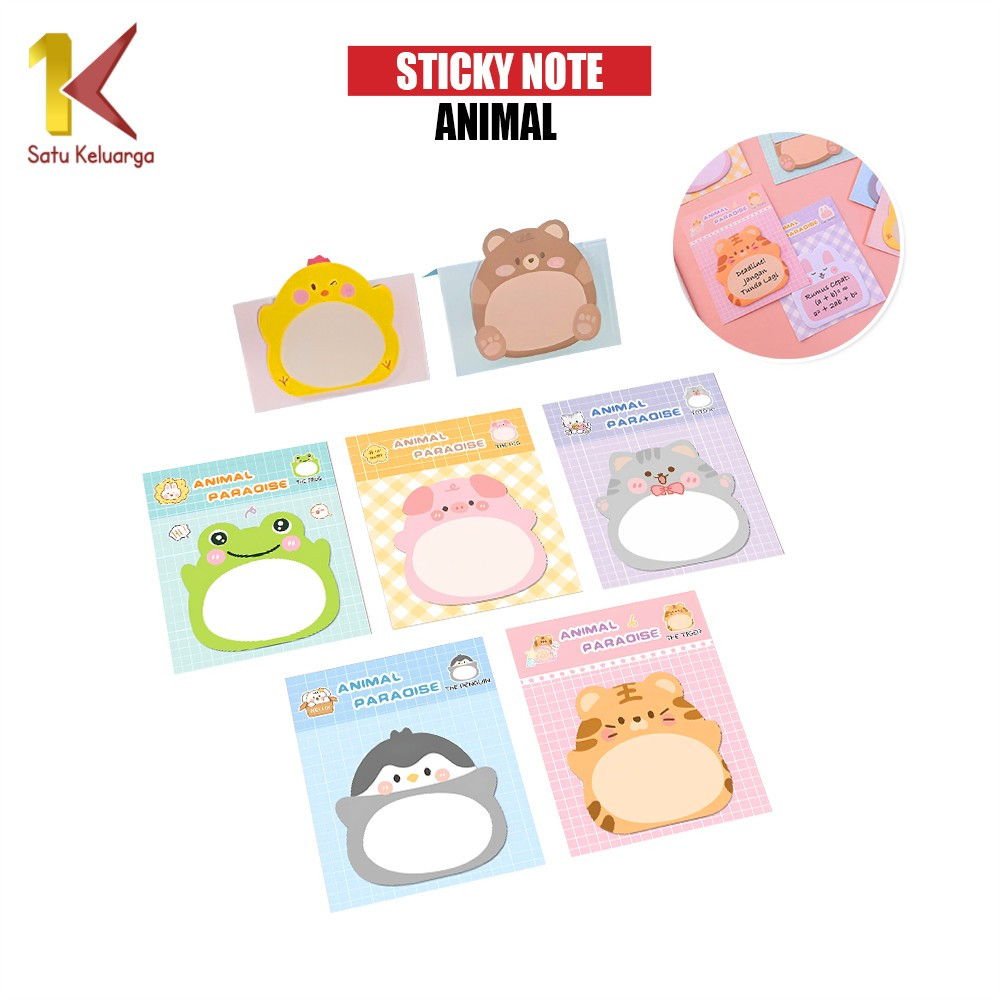 Jual Satu Keluarga Sticky Notes Motif Hewan Isi 20 Lembar A103 Tempelan ...