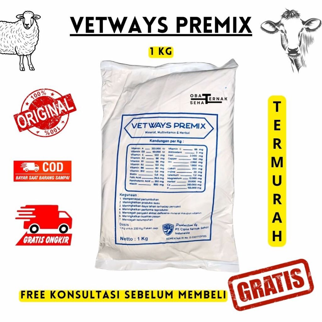 Jual Vetways Premix 1 kg - Multivitamin dan Mineral Lengkap Untuk Sapi | Shopee Indonesia