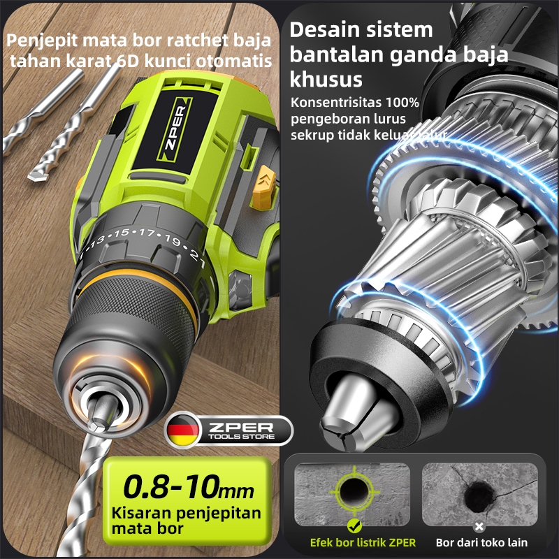 Jual ZPER Mesin Bor Baterai Motor Tanpa Sikat Bor Cordless Cas Listrik ...