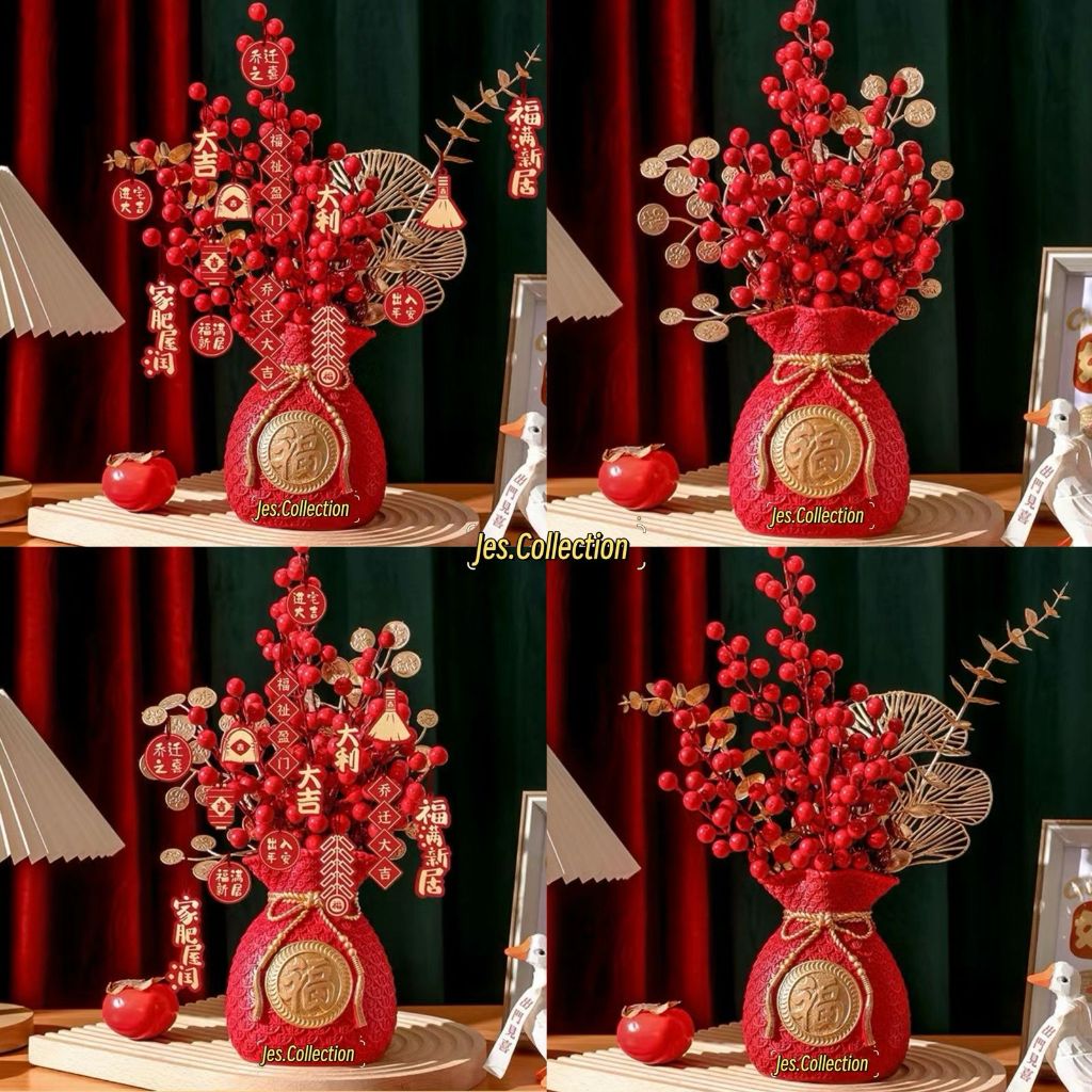 Jual Vas Bunga Imlek Pot Bunga Vas Dekorasi Chinese Money Pouch ...