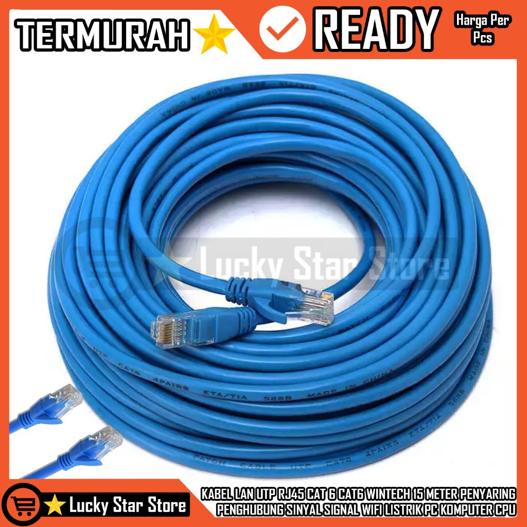 Jual Kabel Lan Utp Rj45 Cat 6 Cat6 Wintech 15 Meter 15m Penyaring ...