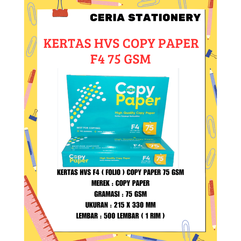 Jual Kertas HVS Copy Paper F4 75 Gsm 1 Rim 500 Lembar / HVS COPYPAPER Folio 75 Gram / Kertas ...
