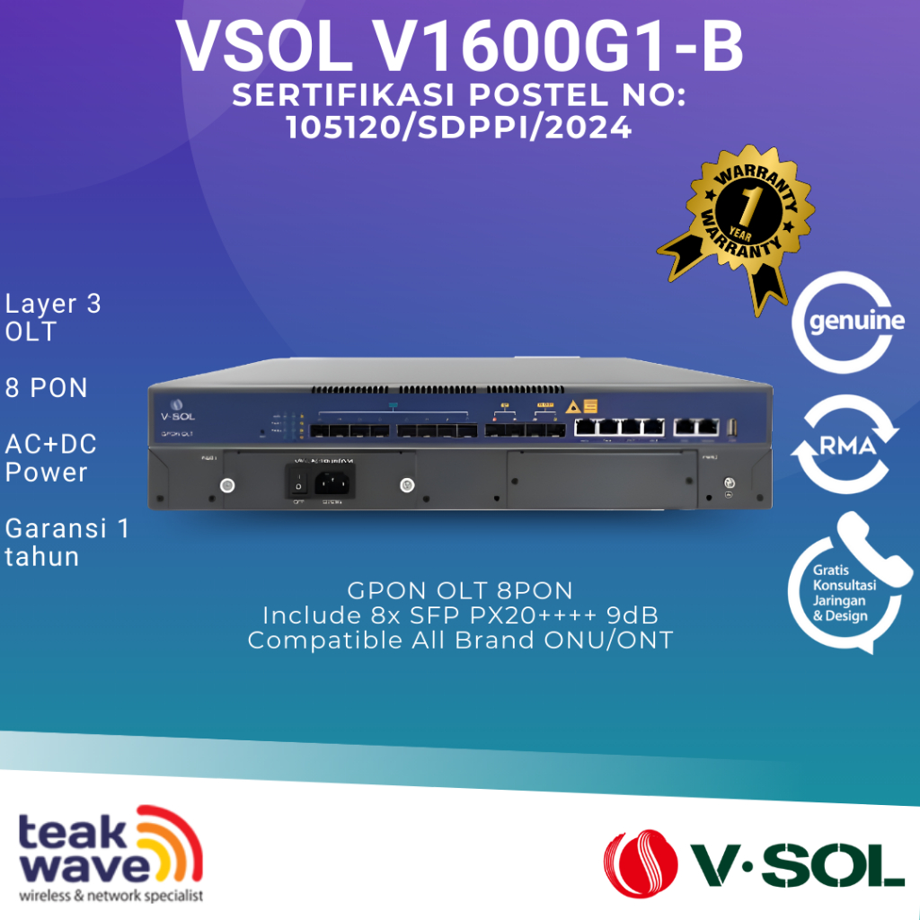 Jual VSOL V1600G1-B GPON 8 PON OLT Layer 3 AC+DC 48V Include SFP 9db 8 pcs | Shopee Indonesia