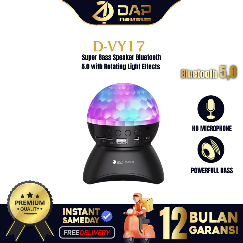 Jual DAP D-VY17 Super Bass Speaker – Bluetooth 5.0 with Rotating Light ...