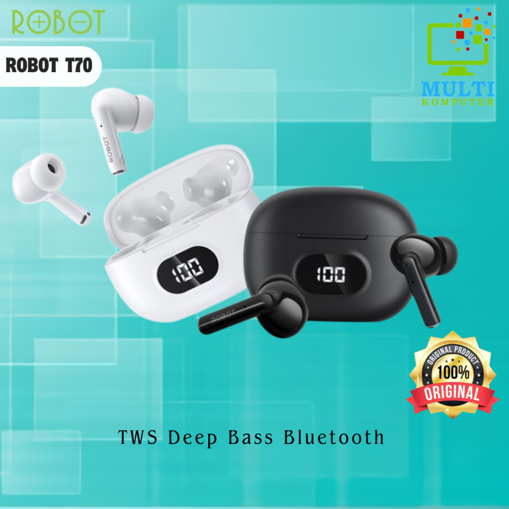 Jual Earphone TWS Robot Wireless Earphone Airbuds T70 Original TWS Deep ...