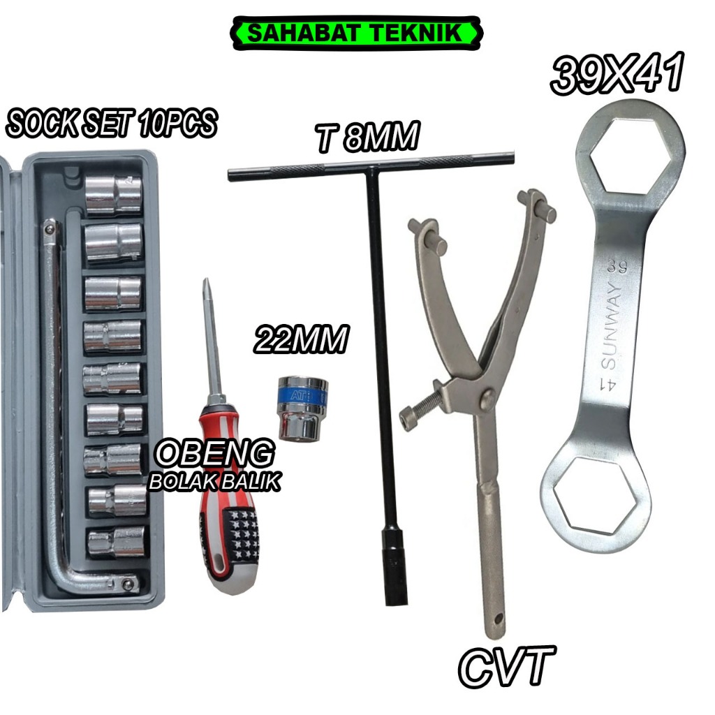 Jual Paket Service Motor Treker CVT + Kunci 39x41 + Kunci Sok Set 10pcs + Kunci T 8mm + Obeng BB ...