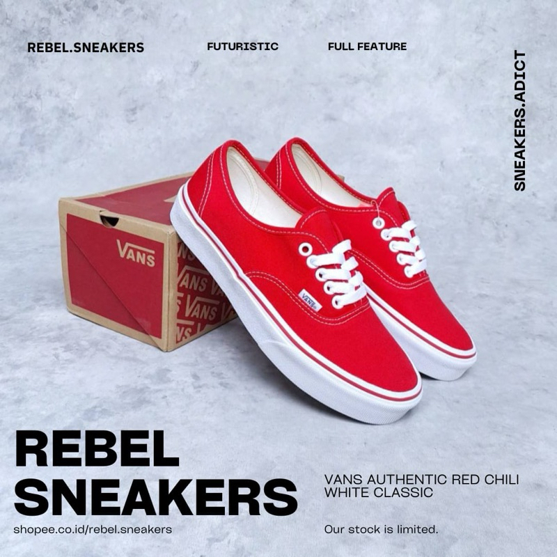 Jual (RBL_SNKRS) Sneakers Unisex Pria Wanita Vans Authentic Red Chili ...