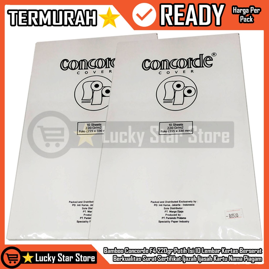 Jual Kertas Concorde F4 220 Gr Isi 10 Lembar Warna Putih Surat ...