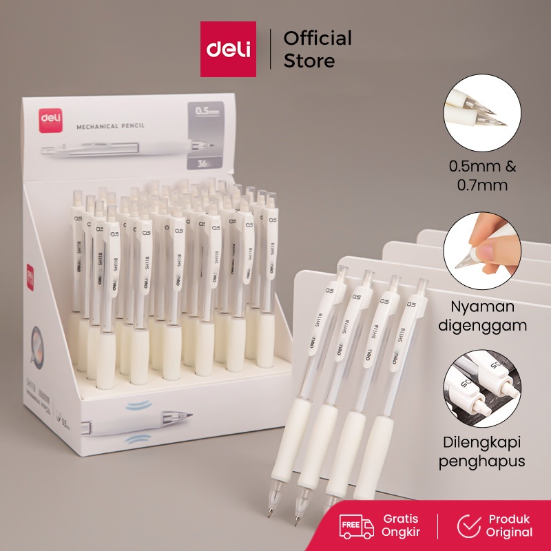 Jual Deli Pensil Mekanik / Mechanical Pencil 0.5mm 0.7mm Putih ...
