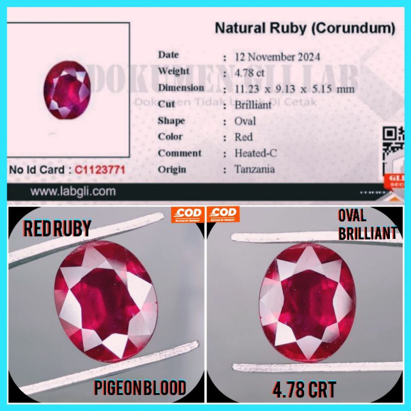 Jual NATURAL BATU PERMATA RED RUBY PIGEON BLOOD HQ (FREE MEMO) D504 | Shopee Indonesia