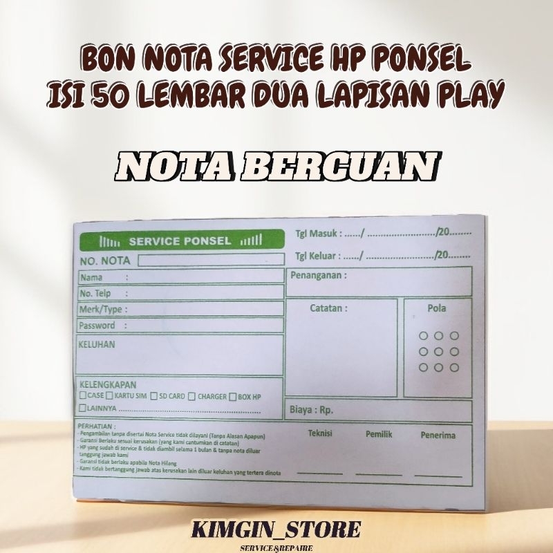 Jual Bon Nota Service Hp Isi 50 Lembar 2 Lapisan Play | Shopee Indonesia
