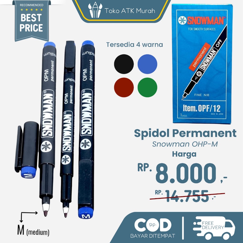 Jual Spidol Snowman OHP-M Permanent (Hitam/Biru/Merah/hijau) | Shopee ...