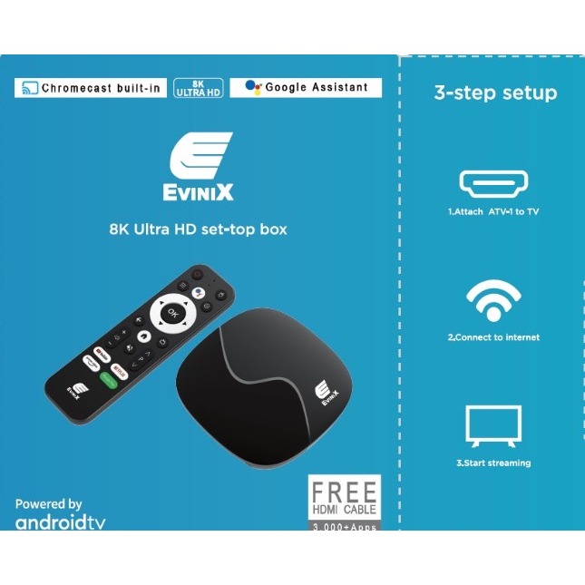 Jual Android Box Evinix 8K Ultra HD Wifi HDMI Chromecast Google Assistant Internet Playstore ...