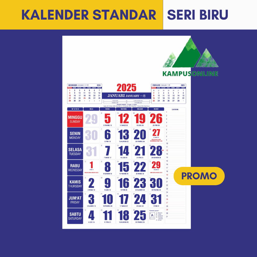 Jual PROMO KALENDER DINDING 2025 POLOS 12 LEMBAR MURAH SERI BIRU ...