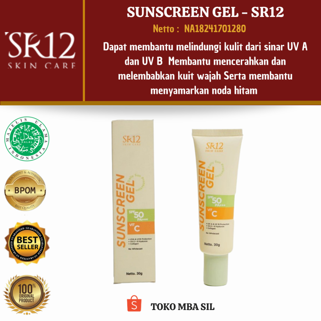Jual Sunscreen Gel SR12 SPF50 PA+++ With Vit.C Collagen No Whitecast ...