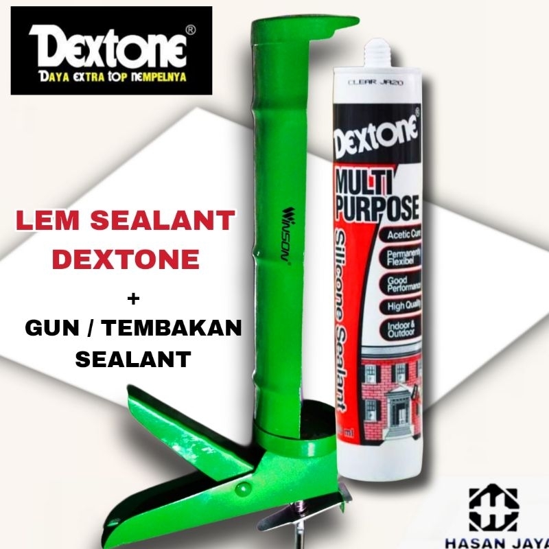 Jual Paket Gun + Lem DEXTONE 300ML Silikon Sealant Silicone Silen Glass ...